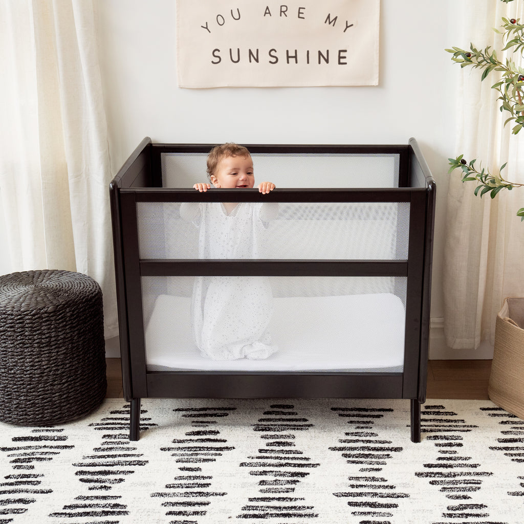Black Wood Baby Mini Crib with Mesh Walls | HALO