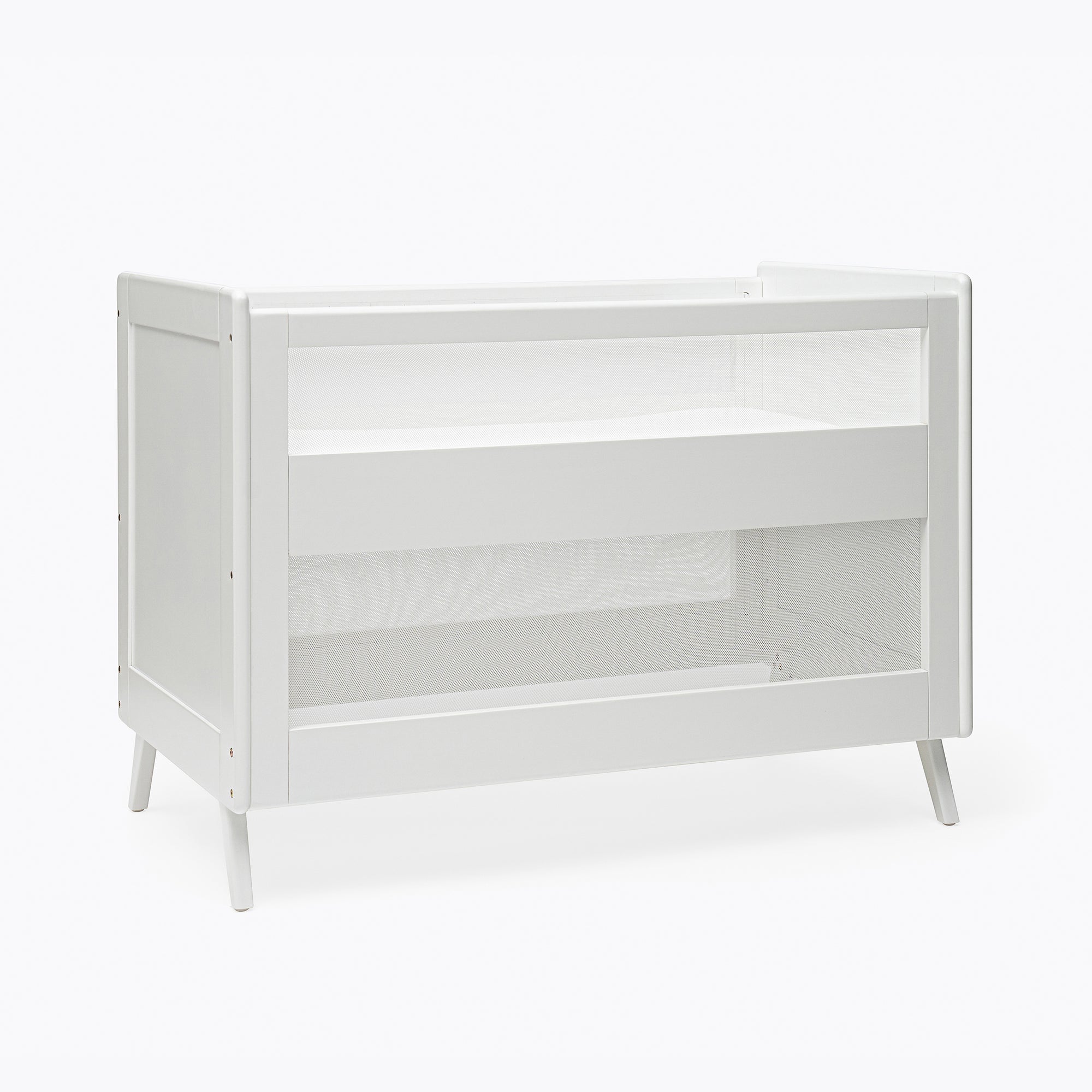 Tan Wood Baby Mini Cribs with Mesh Walls | HALO