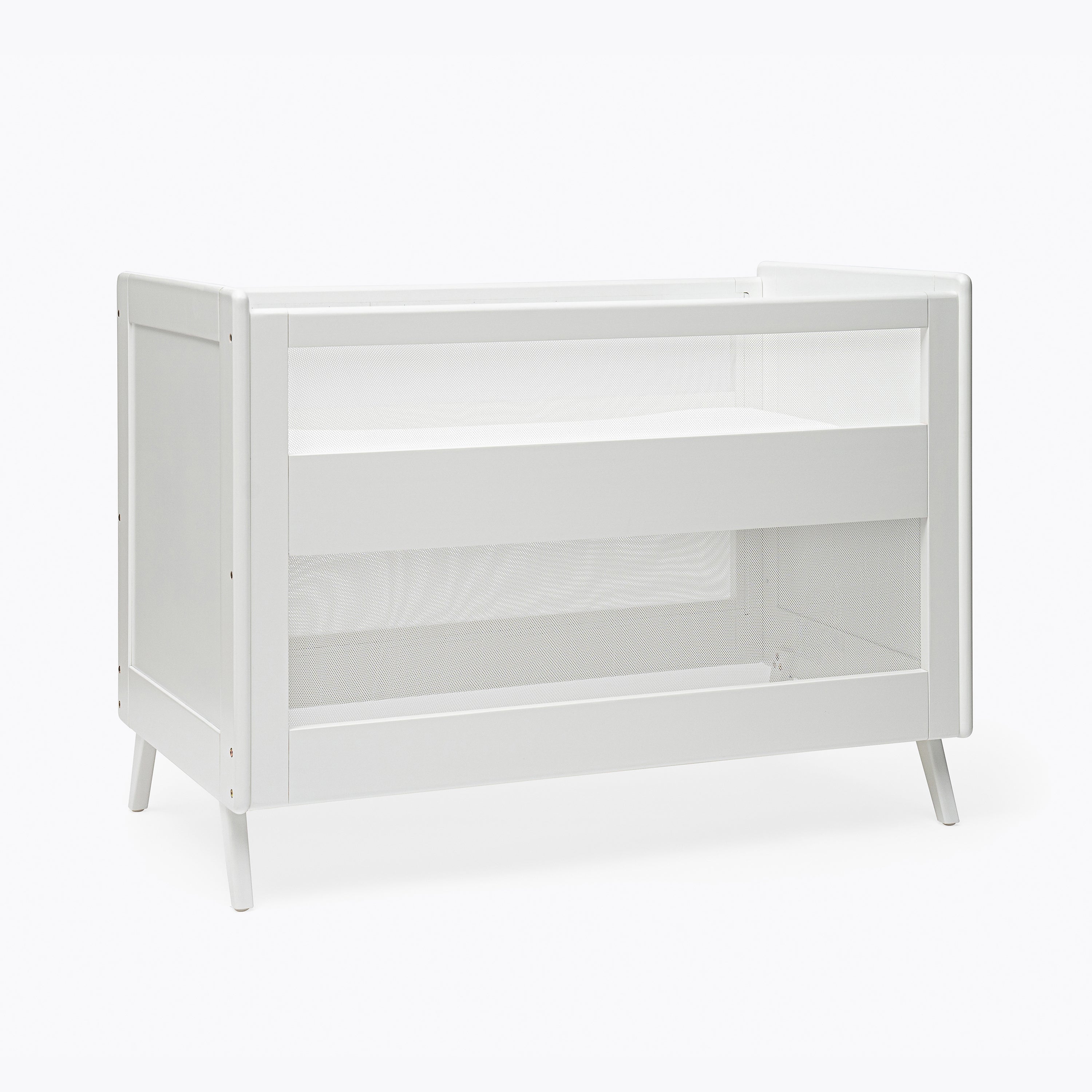 Tan Wood Baby Mini Cribs with Mesh Walls | HALO