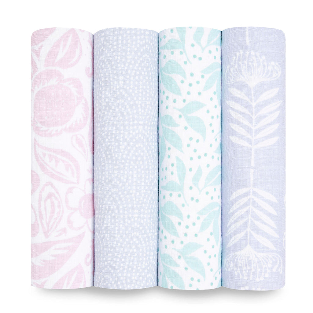 Pink& Purple Cotton Muslin Swaddle 4pk | aden + anais