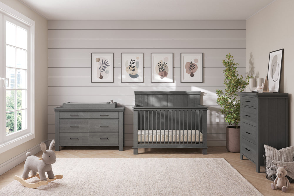 3-in-1 Convertible Full Size Wood Baby Cribs with Mesh Walls, White ...